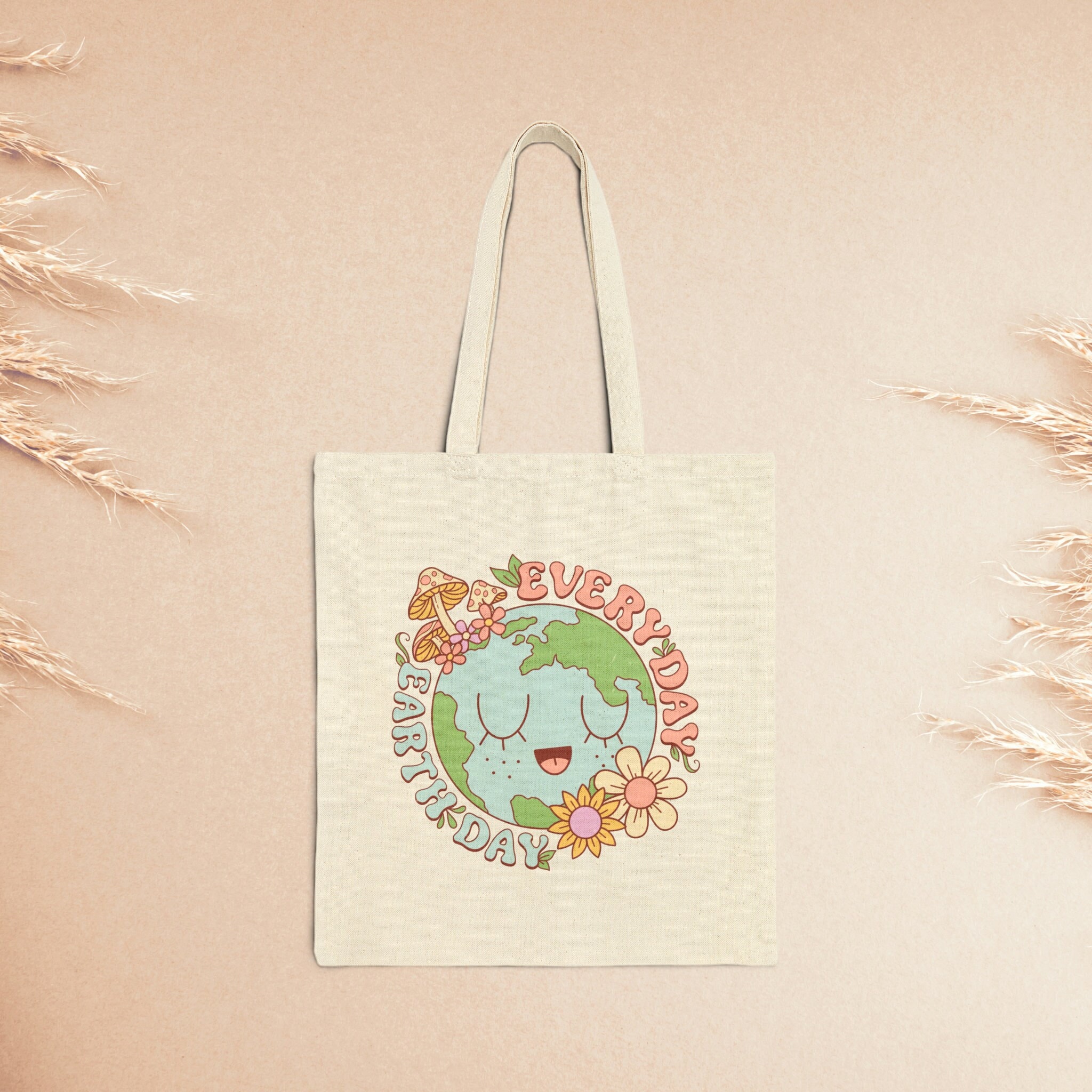 Everyday Earth Day Canvas Tote Bag for Climate Change Activist, Retro ...