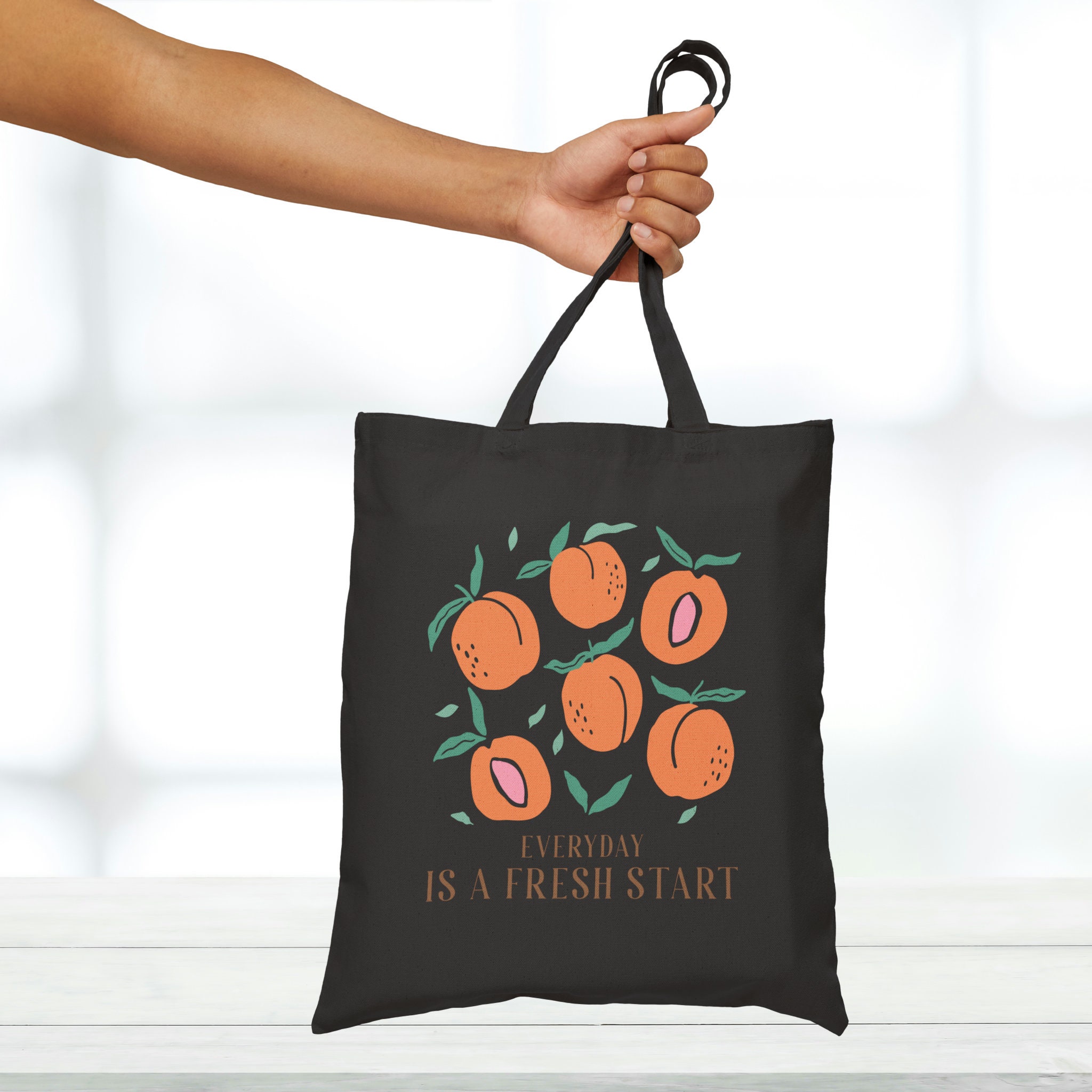Everyday is a Fresh Start Canvas Tote Bag, Cute Boho Peach Tote for ...