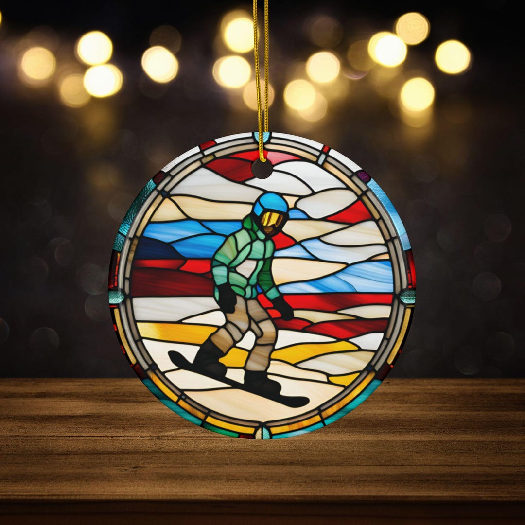 Cool Snowboarder Ceramic Ornament, Faux Stained Glass, Snowboarding ...