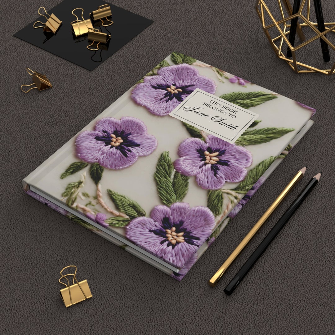 Personalized Purple Flower Journal, PRINTED Embroidered Notebook ...