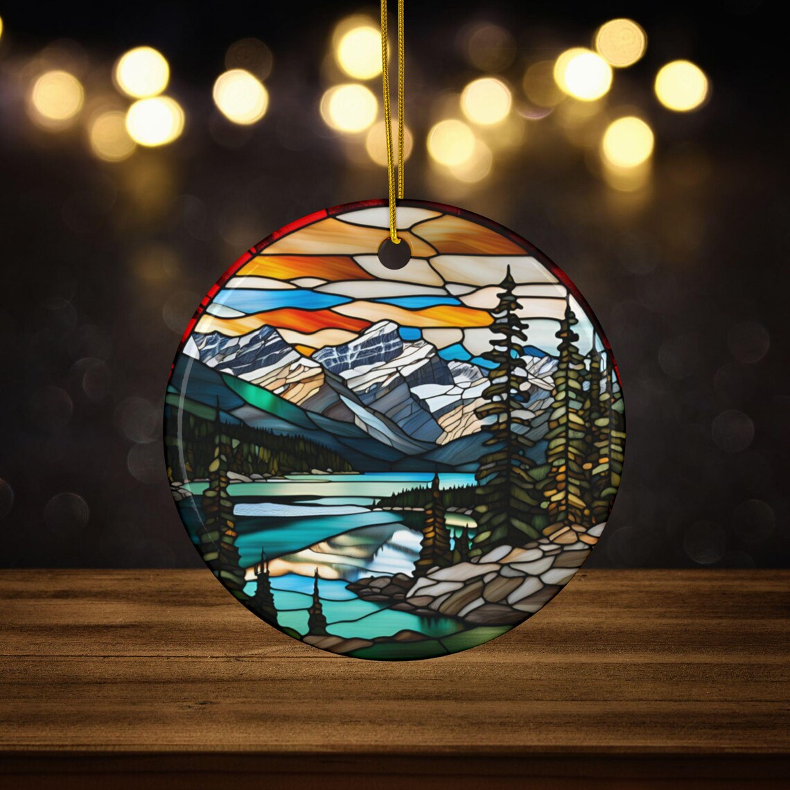 Banff National Park Alberta Canada Ceramic Ornament, Faux Stained Glass ...