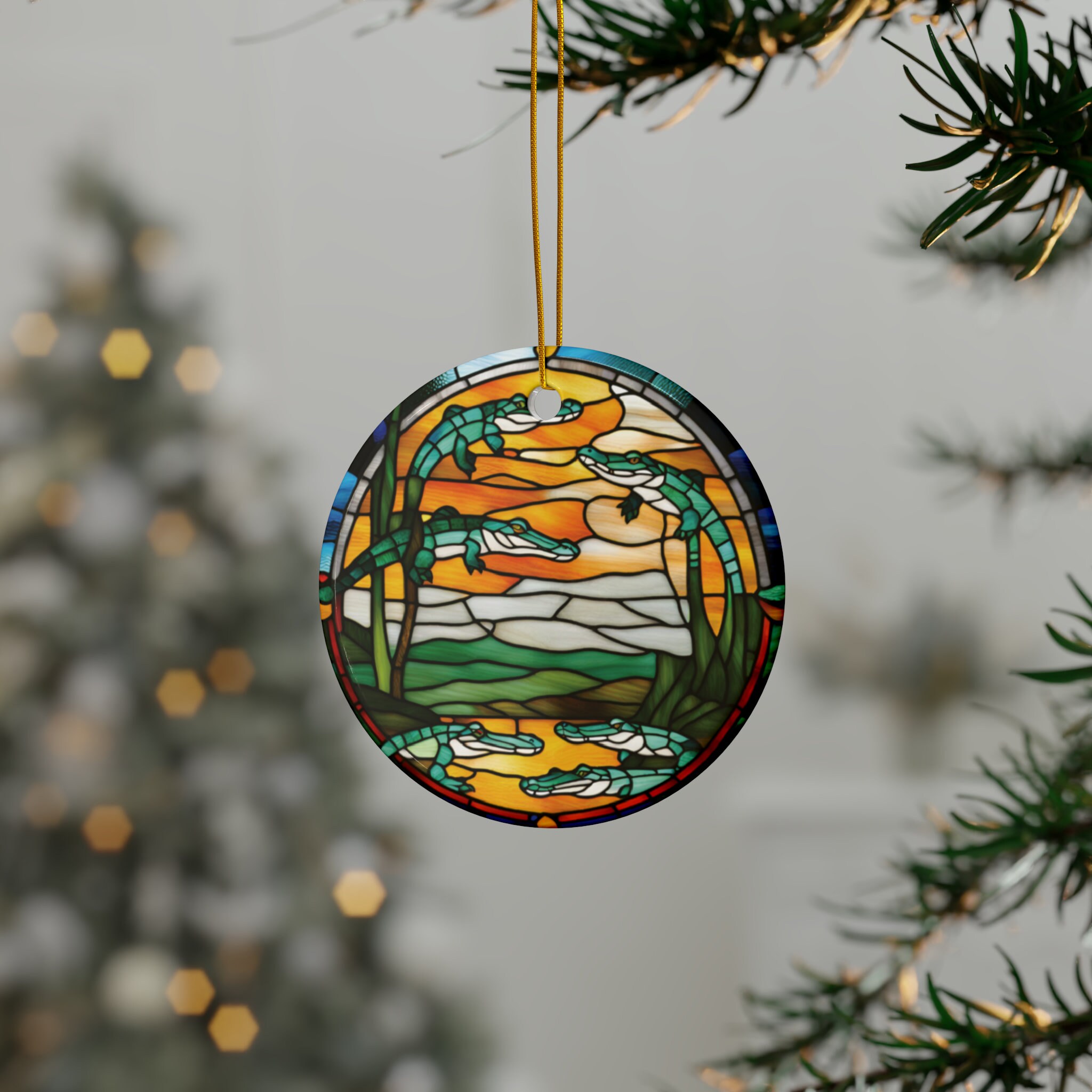 Florida Everglades Gators Ceramic Ornament, Faux Stained Glass Design ...