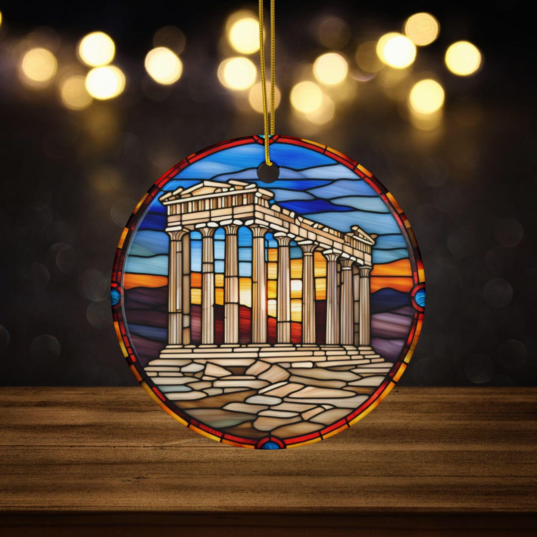 Parthenon Athens Greece Ceramic Ornament, Faux Stained Glass Greek ...