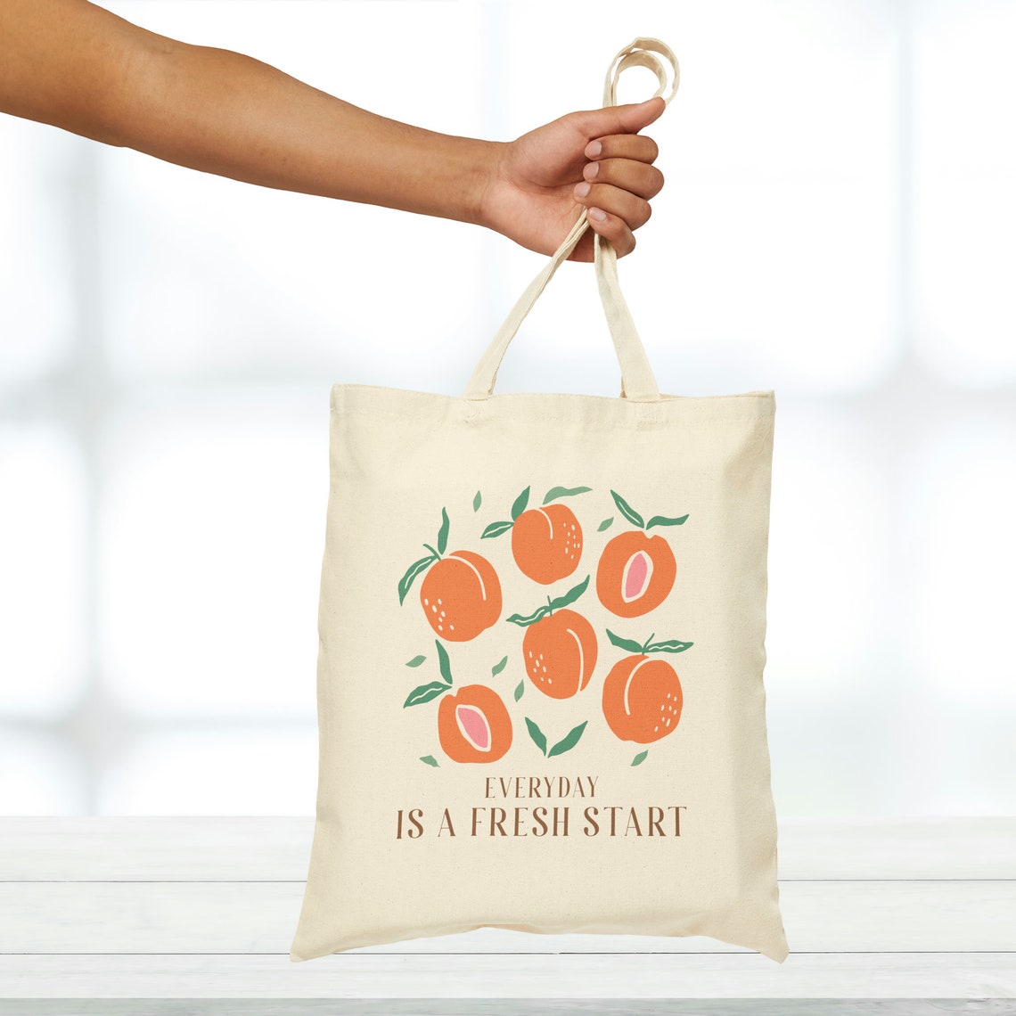 Everyday is a Fresh Start Canvas Tote Bag, Cute Boho Peach Tote for ...