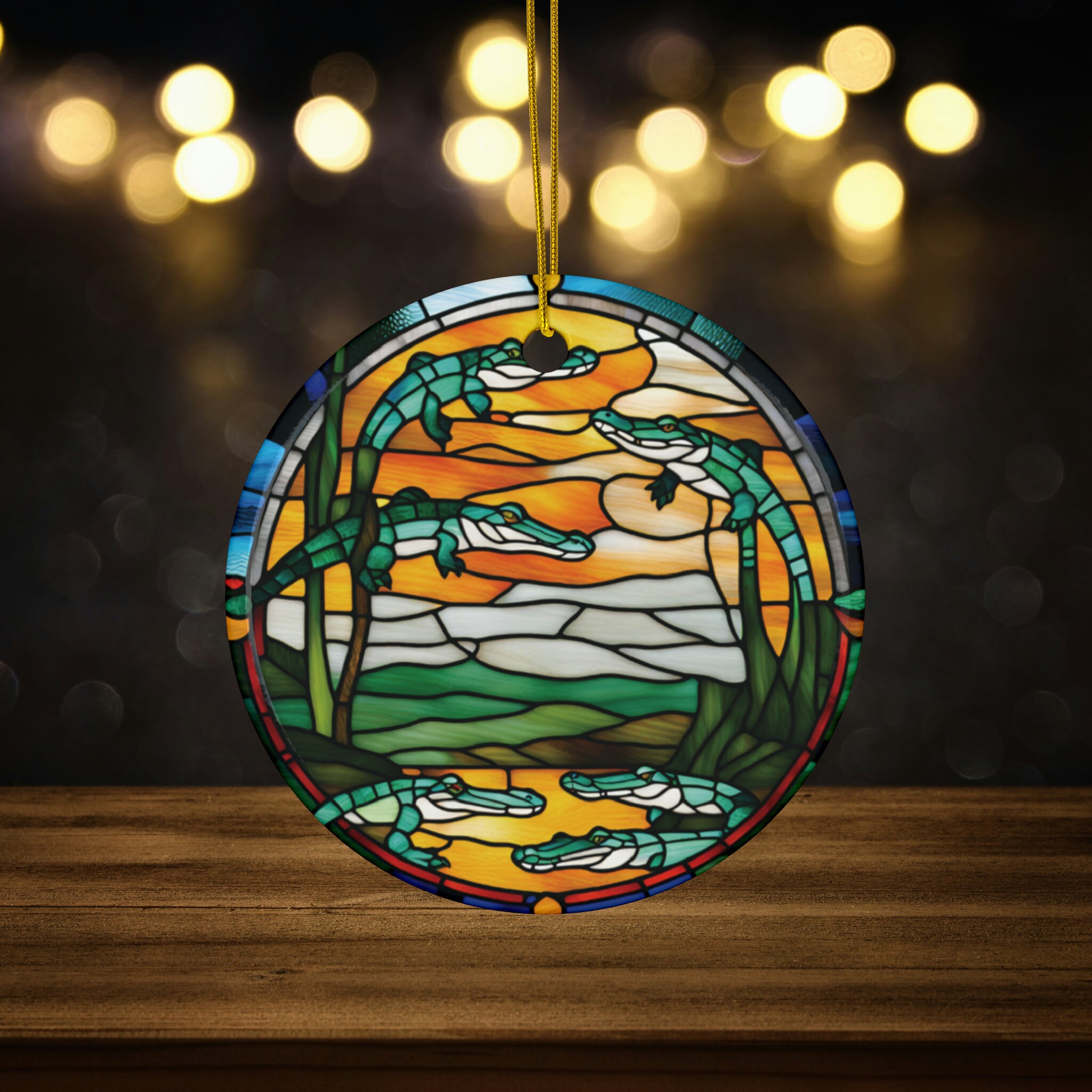 Florida Everglades Gators Ceramic Ornament, Faux Stained Glass Design ...