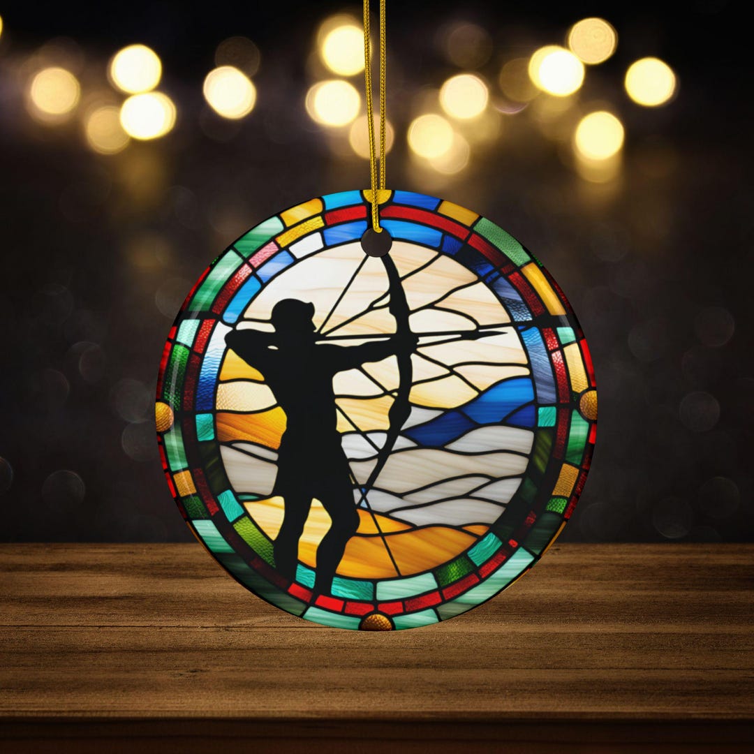 Archery Ceramic Ornament, Faux Stained Glass, Archer Ornament, Bowman ...