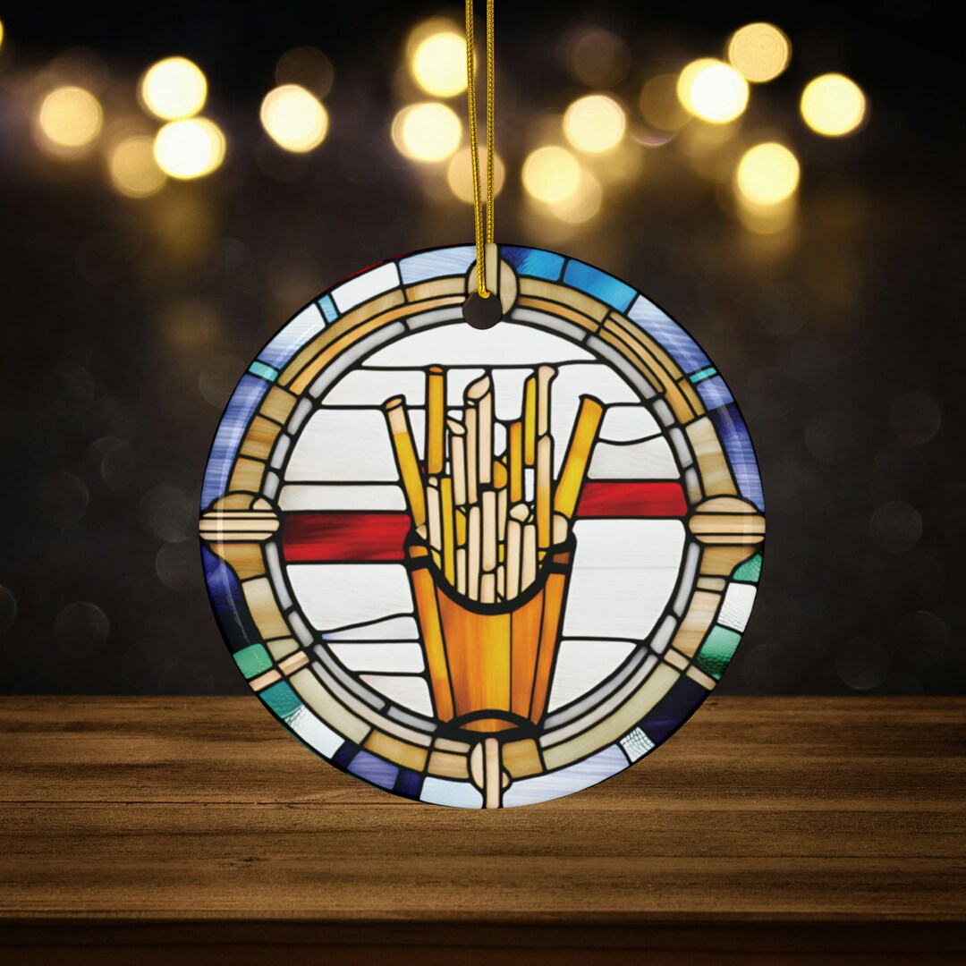 French Fries Faux Stained Glass Ceramic Christmas Ornament for Fast ...