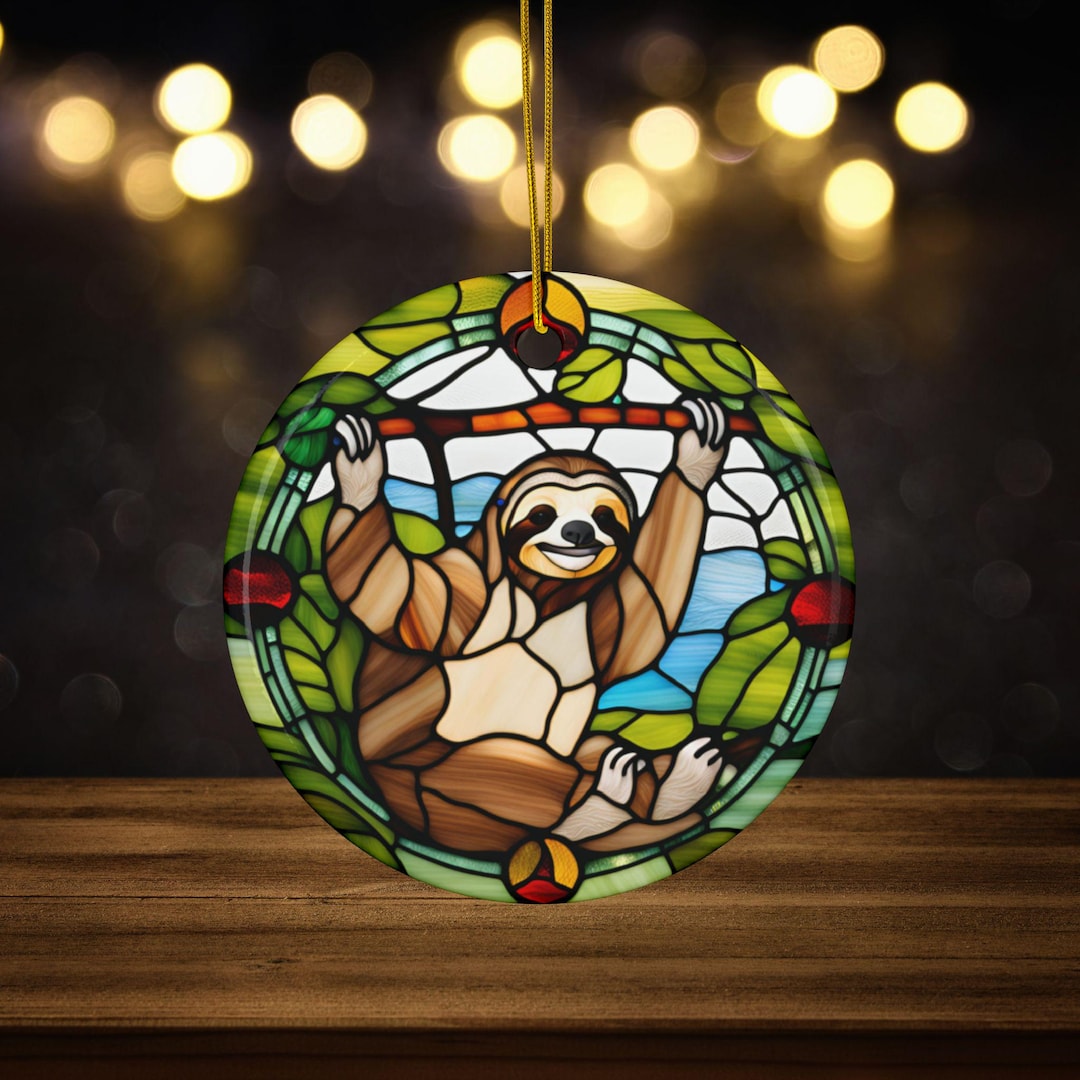 Lazy Sloth Ceramic Ornament, Faux Stained Glass Ornament for Sloth ...