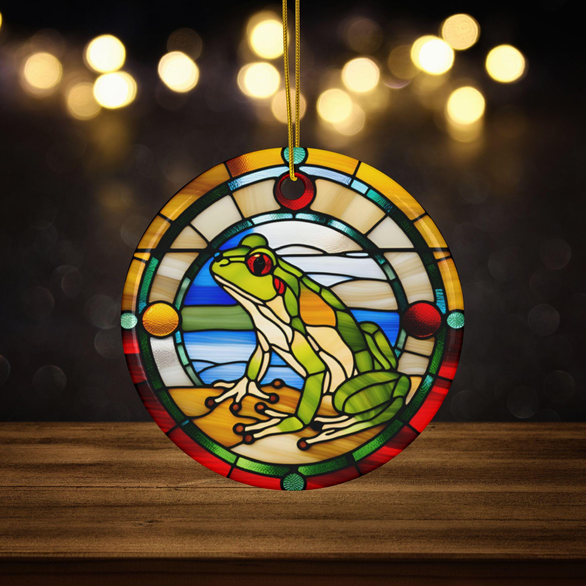 Tropical Red Eye Tree Frog Ceramic Ornament, Faux Stained Glass ...