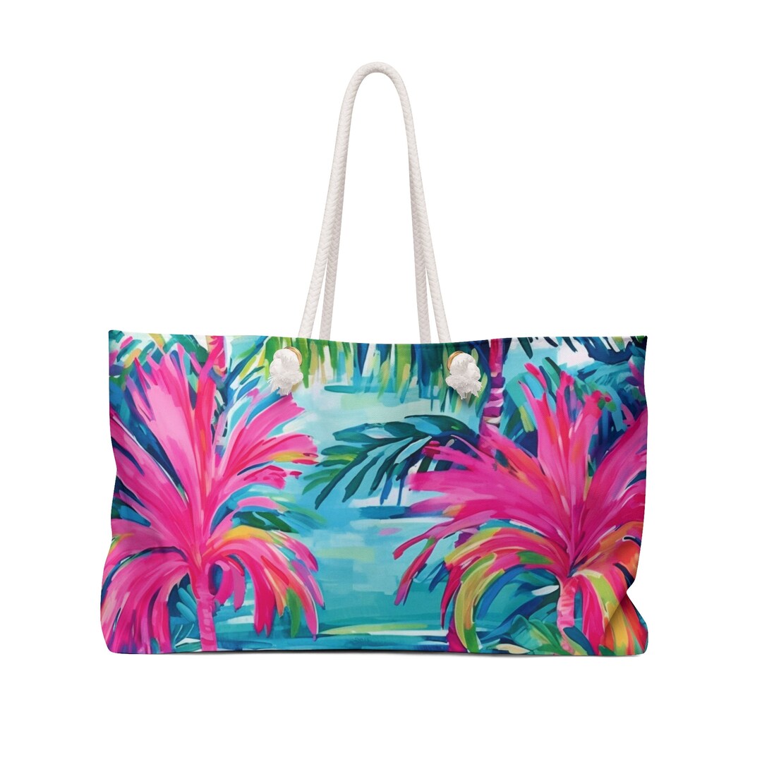 Watercolor Palm Tree Weekender Bag, Colorful Tropical Oversized Totebag ...