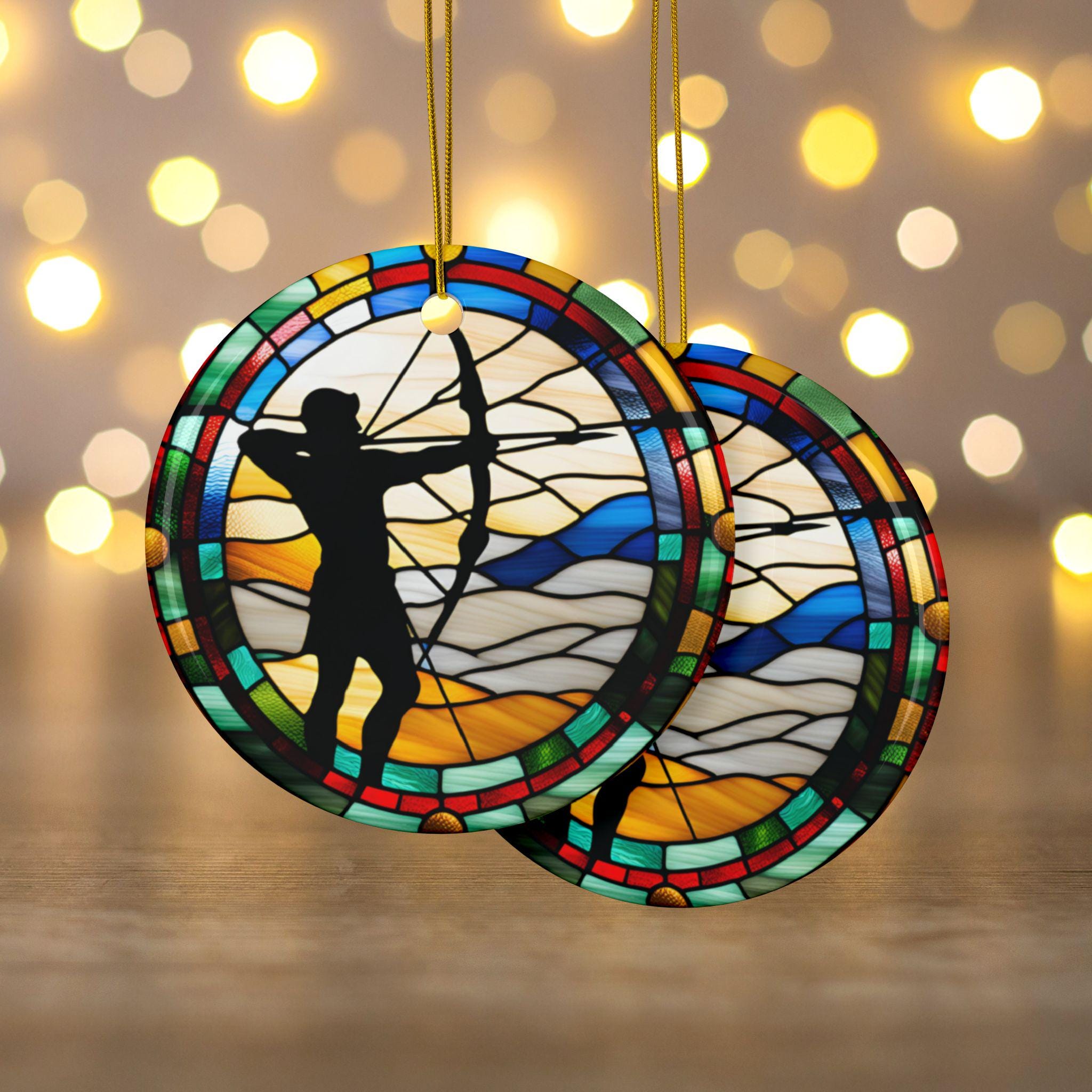Archery Ceramic Ornament, Faux Stained Glass, Archer Ornament, Bowman ...