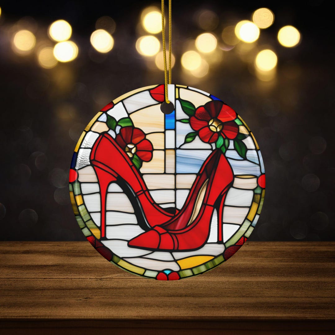 Red Stiletto Pumps Heels Ceramic Ornament, Faux Stained Glass, Shoe ...