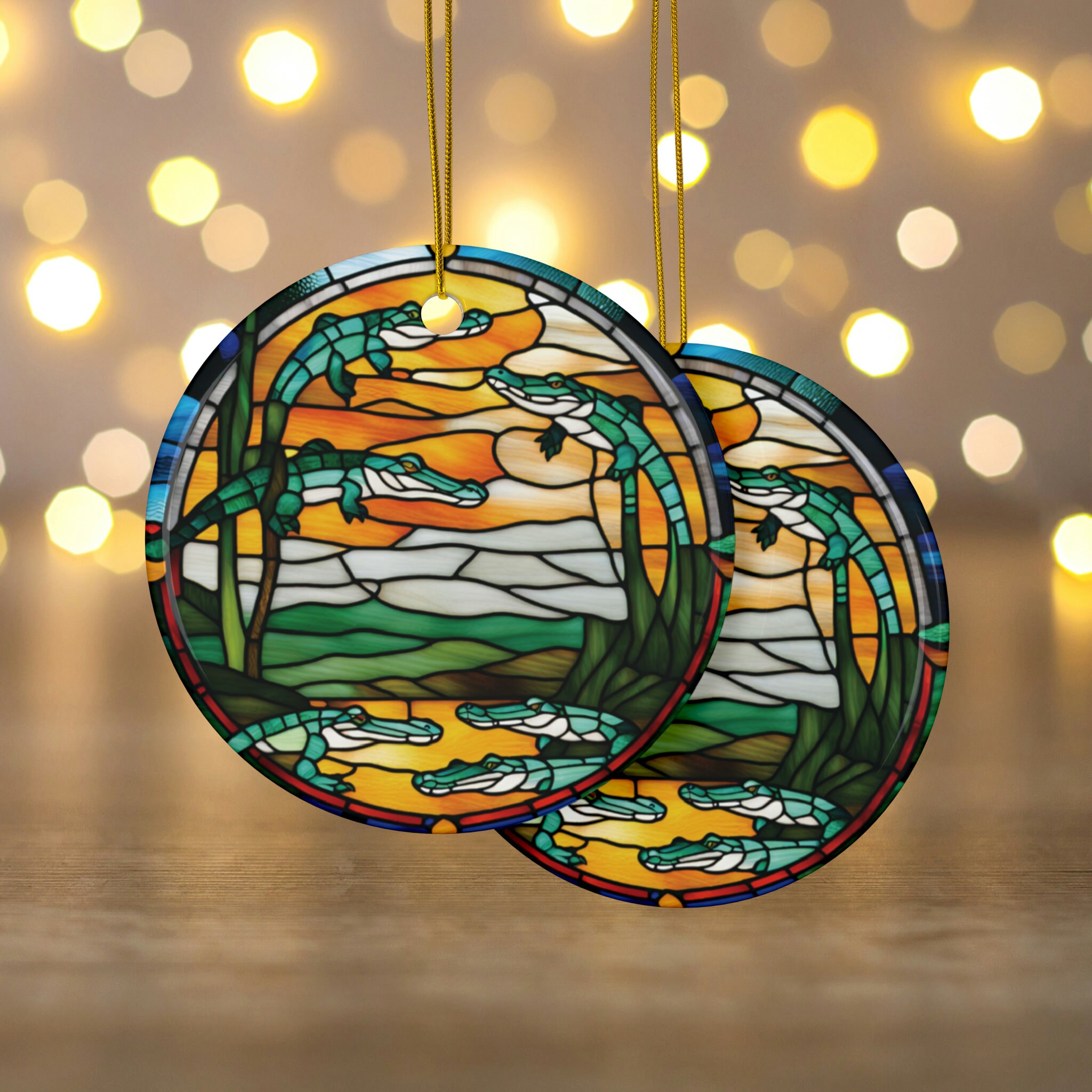 Florida Everglades Gators Ceramic Ornament, Faux Stained Glass Design ...