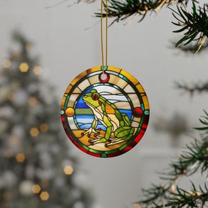 Tropical Red Eye Tree Frog Ceramic Ornament, Faux Stained Glass ...