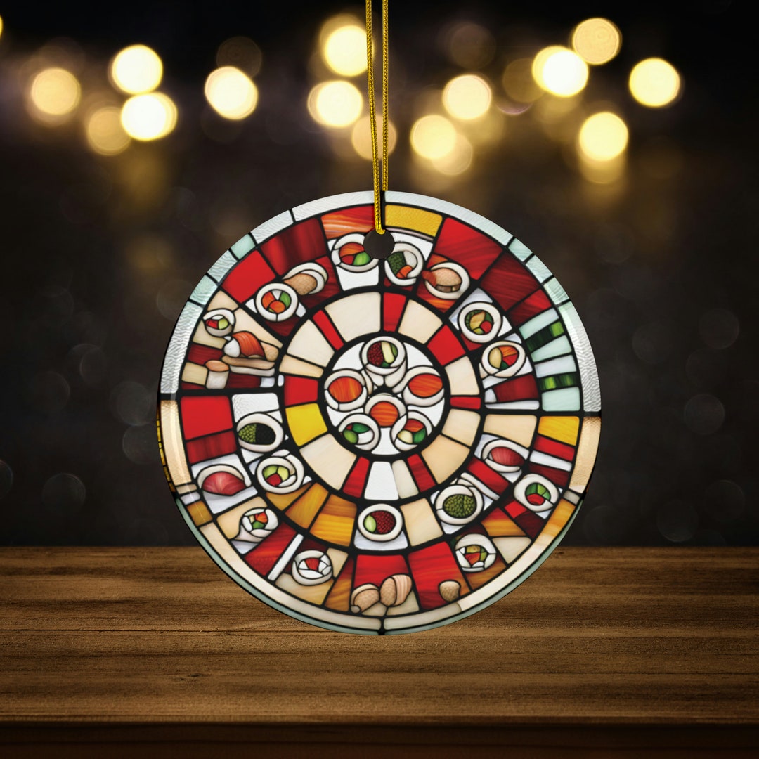 Japanese Sushi Bento Box Faux Stained Glass Design Ceramic Ornament for ...