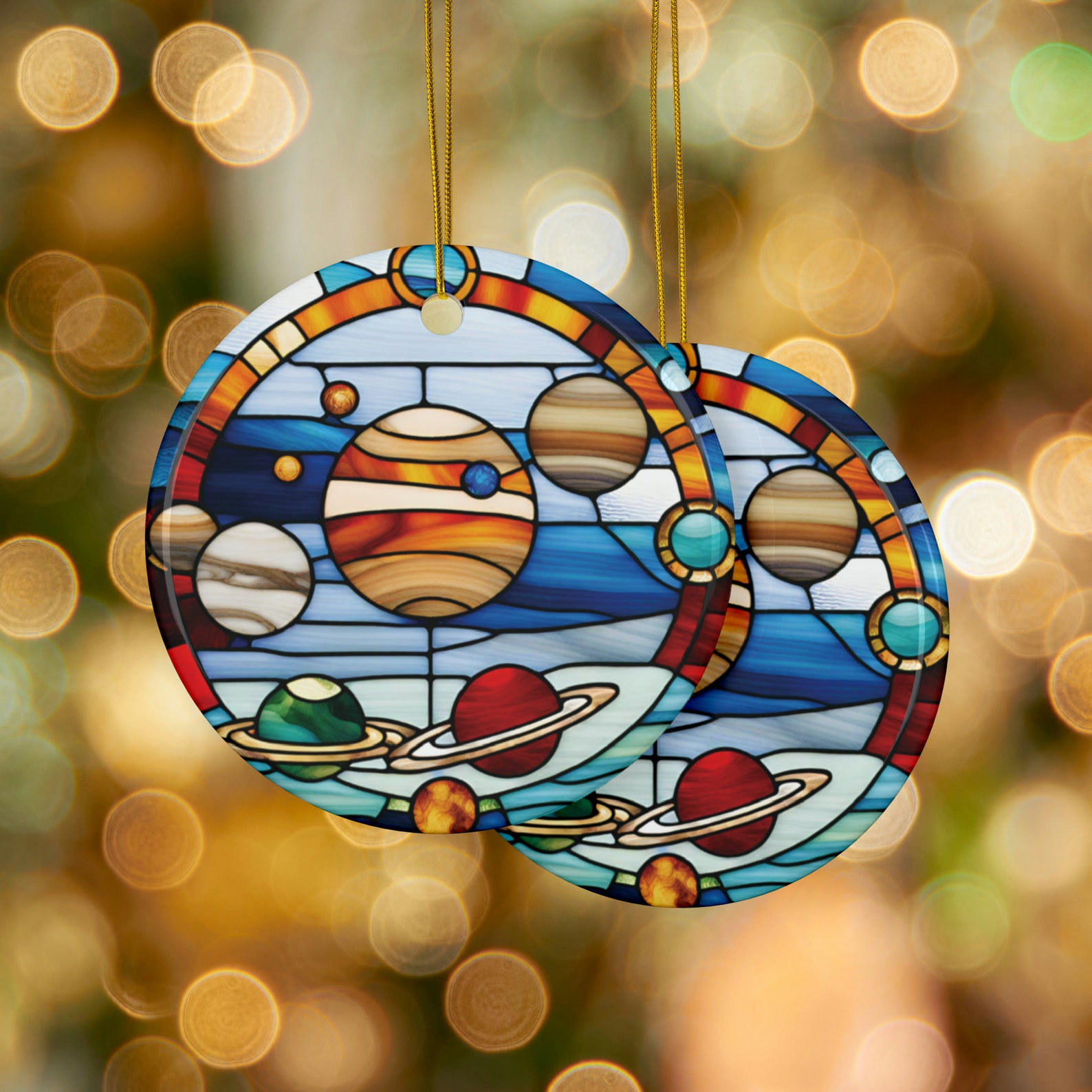 Planet Galaxy Faux Stained Glass Design Ceramic Ornament for Space ...