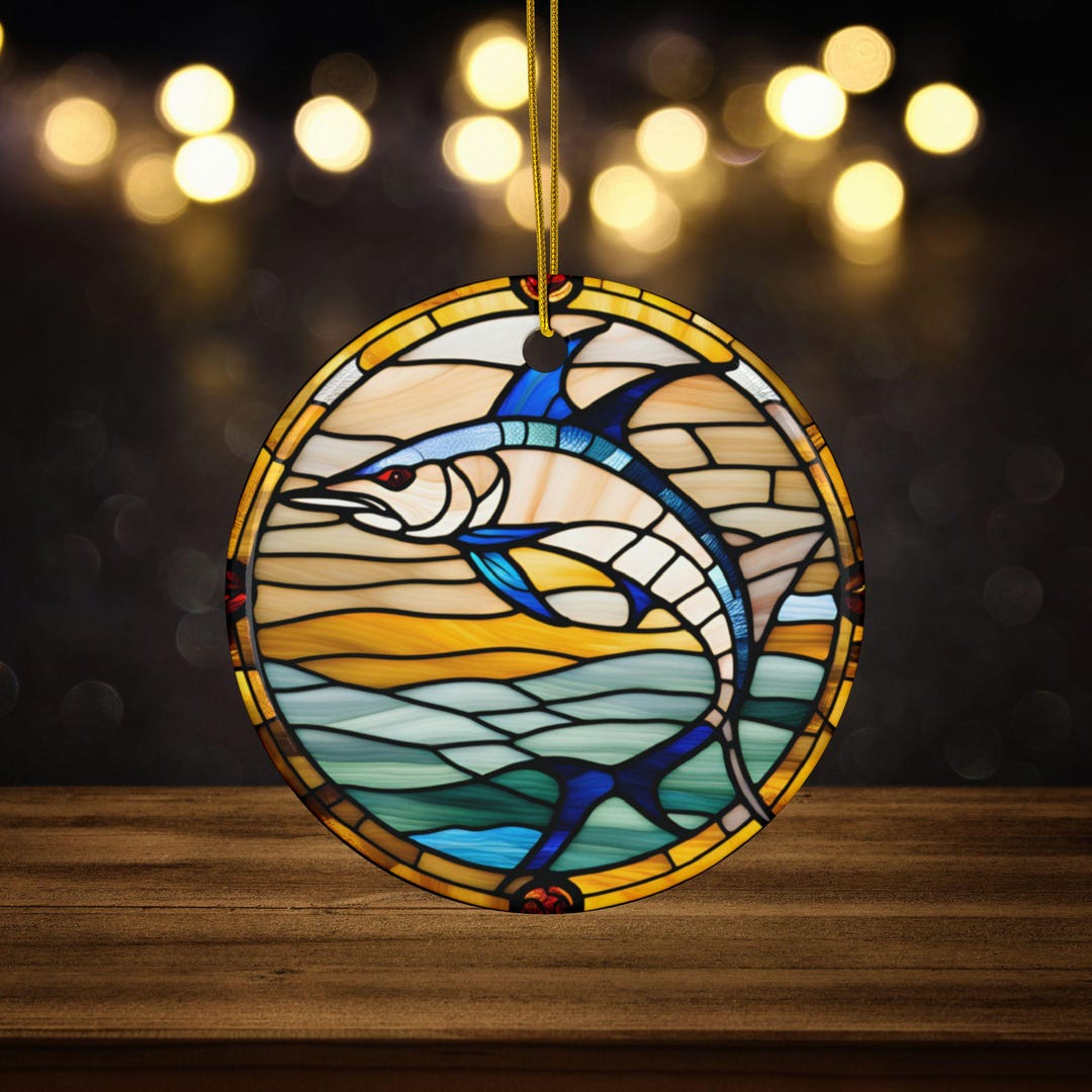 Swordfish Ceramic Ornament, Faux Stained Glass, Marlin Ornament for ...