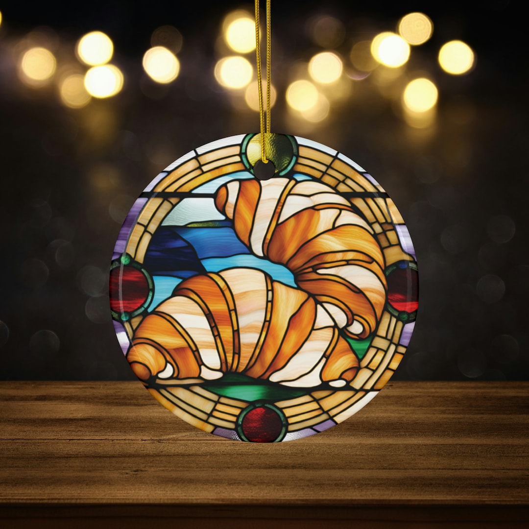 French Croissant Faux Stained Glass Ceramic Christmas Ornament for ...