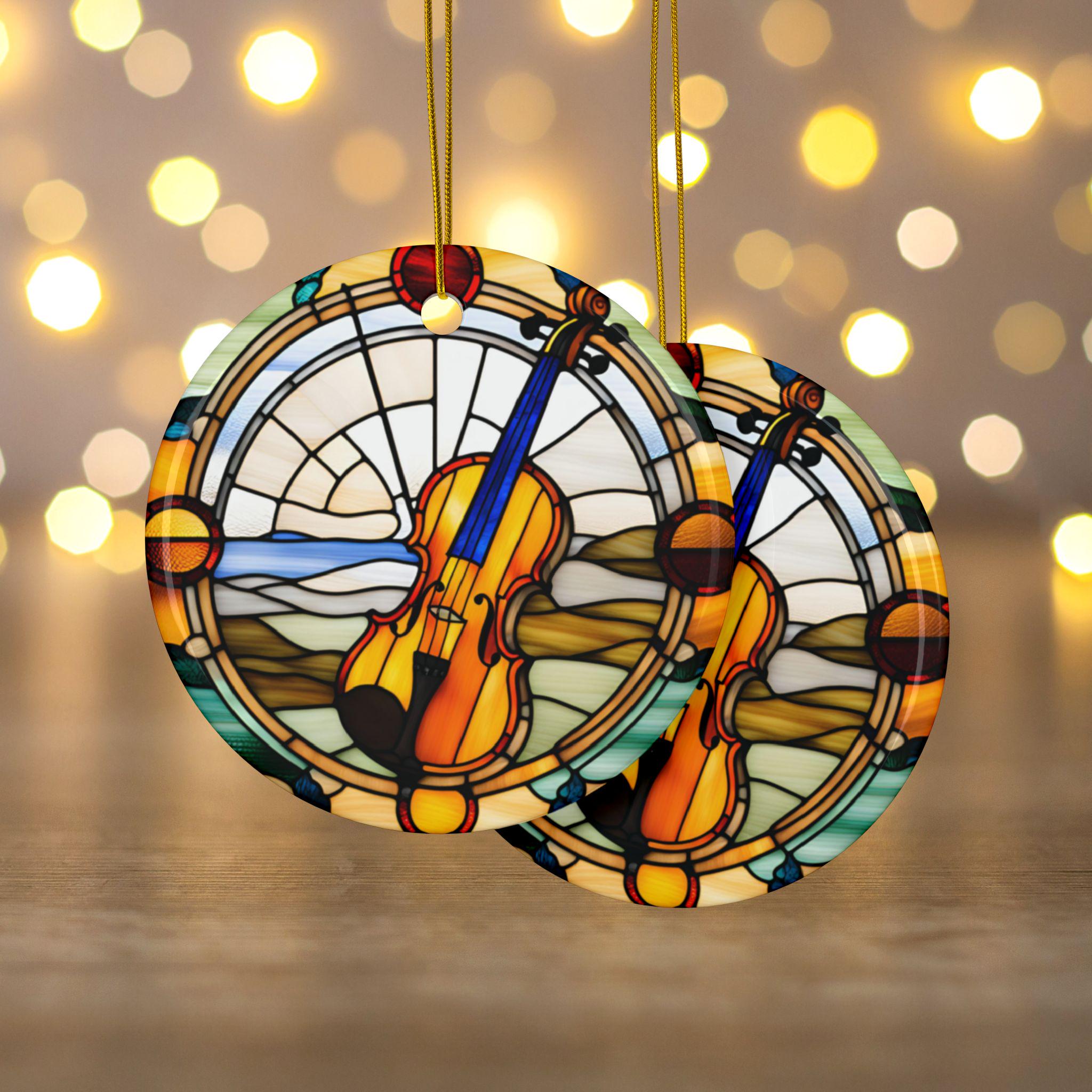 Violin Ceramic Ornament, Faux Stained Glass, Classical Music Lover ...