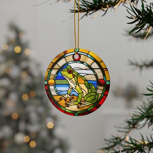 Tropical Red Eye Tree Frog Ceramic Ornament, Faux Stained Glass ...