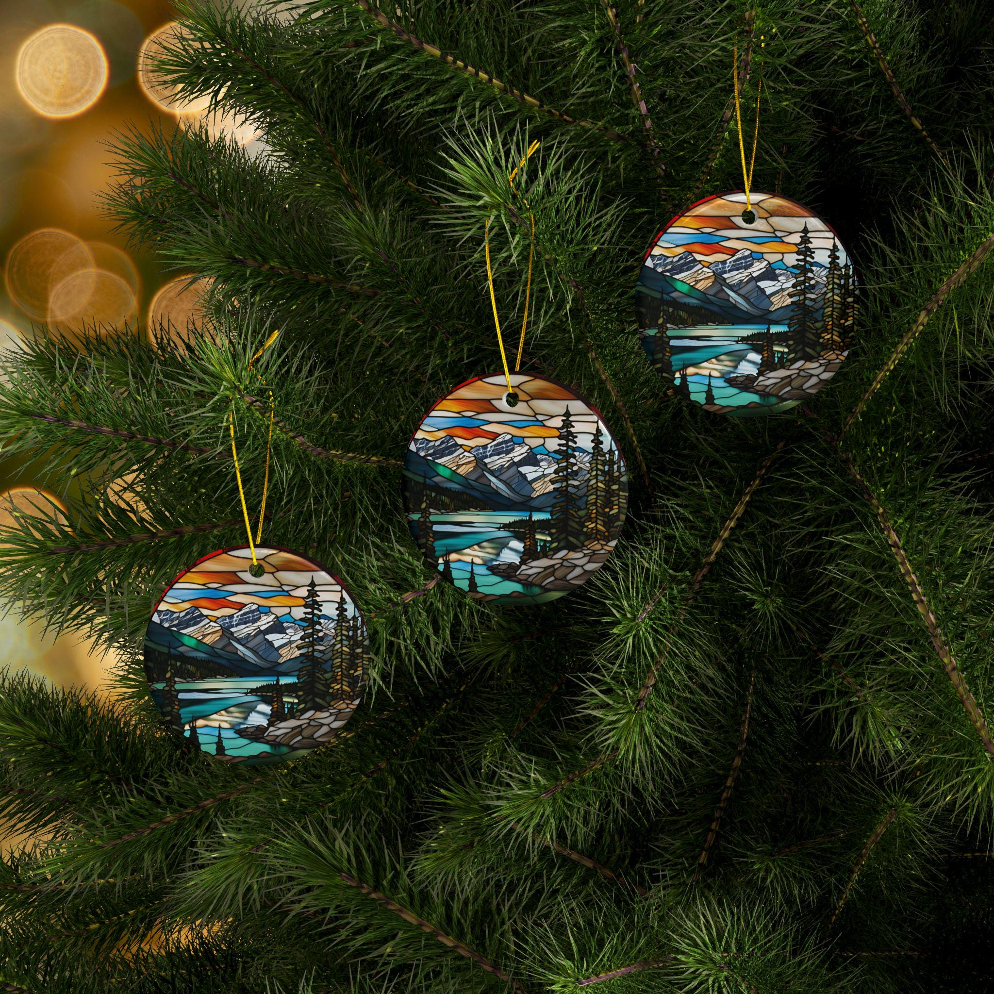 Banff National Park Alberta Canada Ceramic Ornament, Faux Stained Glass ...