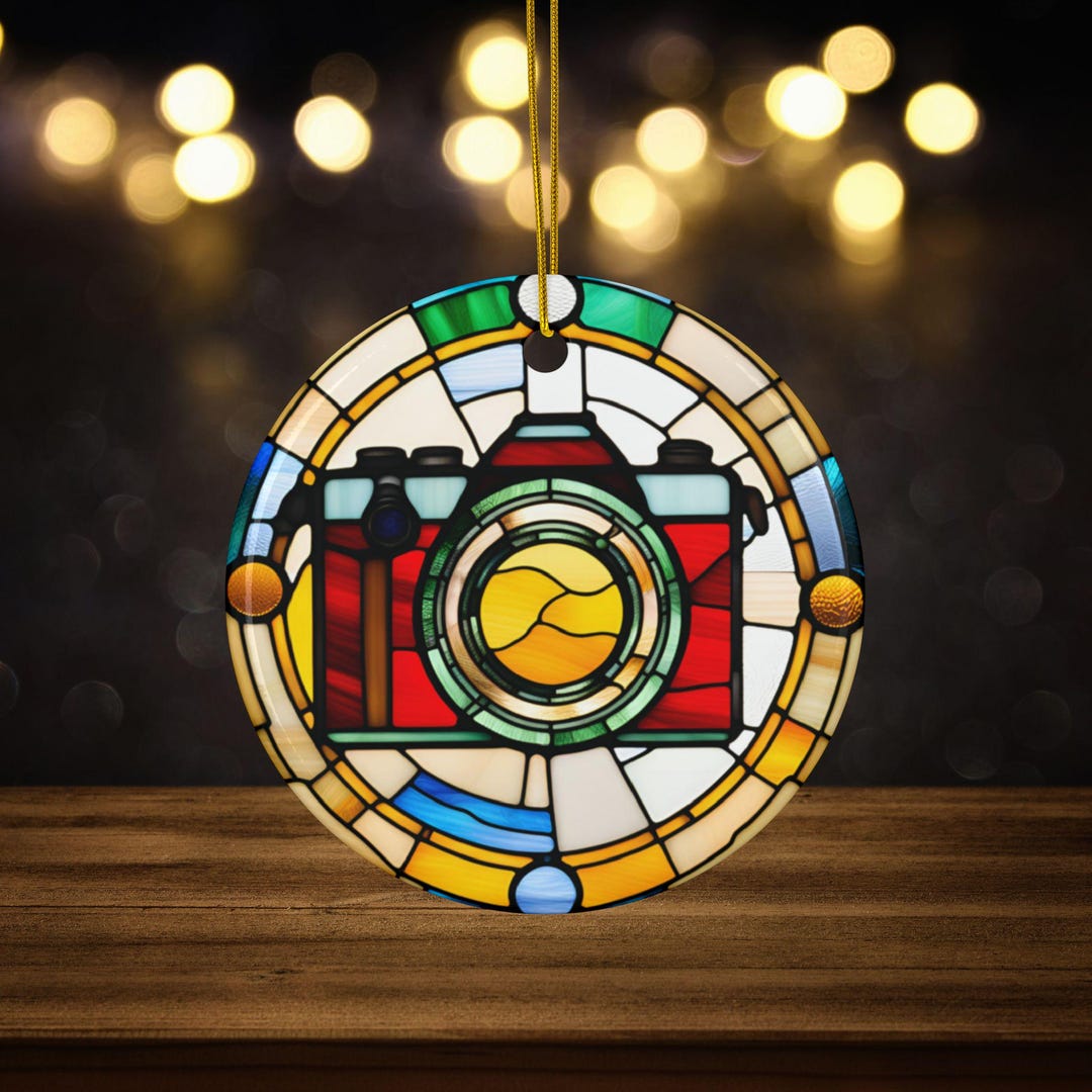 Camera Photography Ceramic Ornament, Faux Stained Glass, Videographer ...