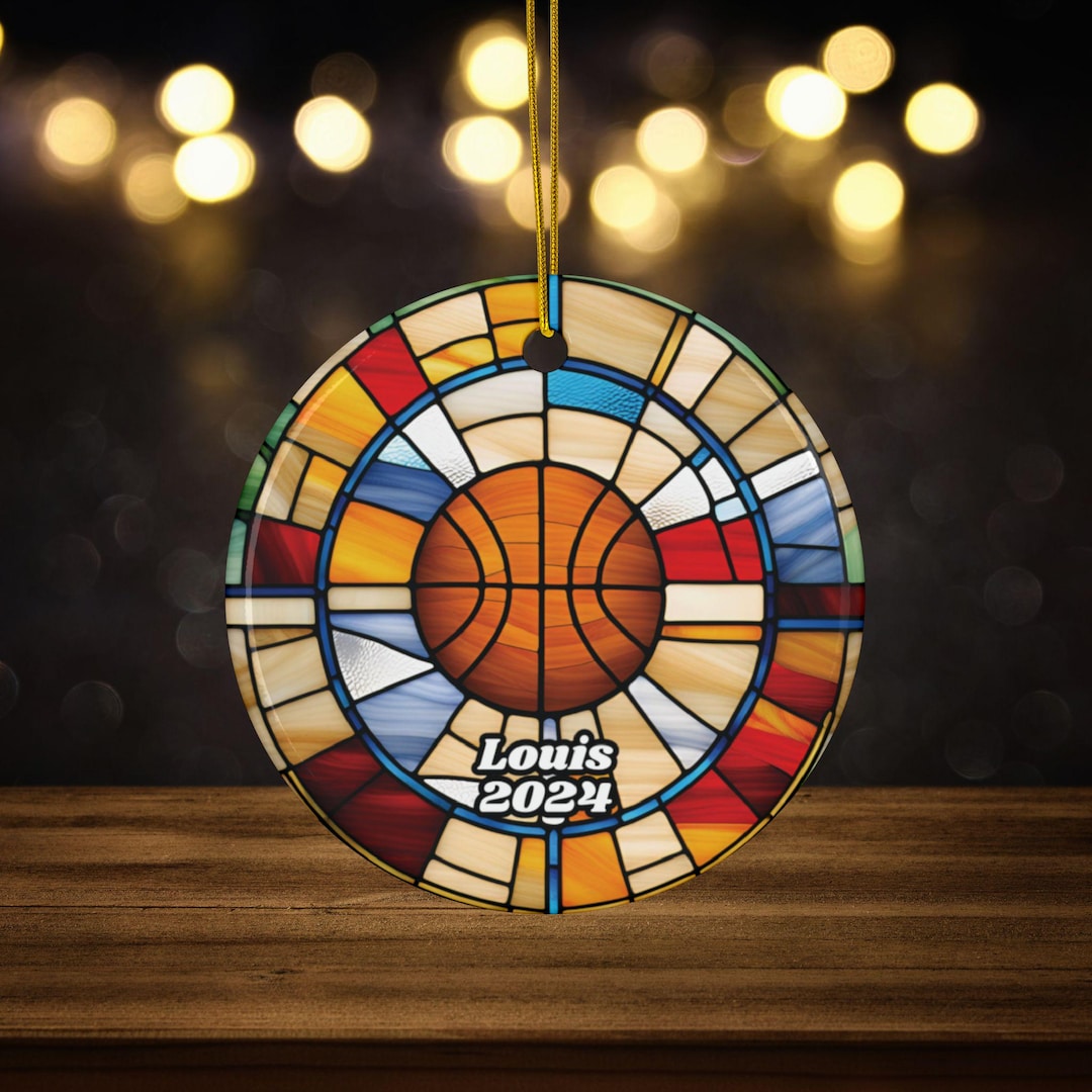 Custom Basketball Ceramic Ornament, Faux Stained Glass, Sports Ornament ...