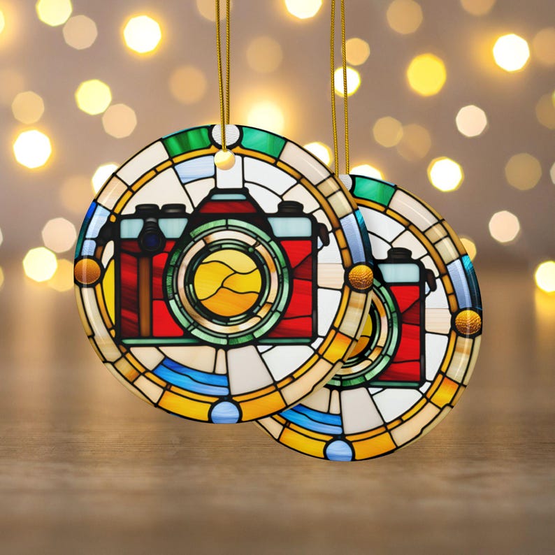 Camera Photography Ceramic Ornament, Faux Stained Glass, Videographer ...