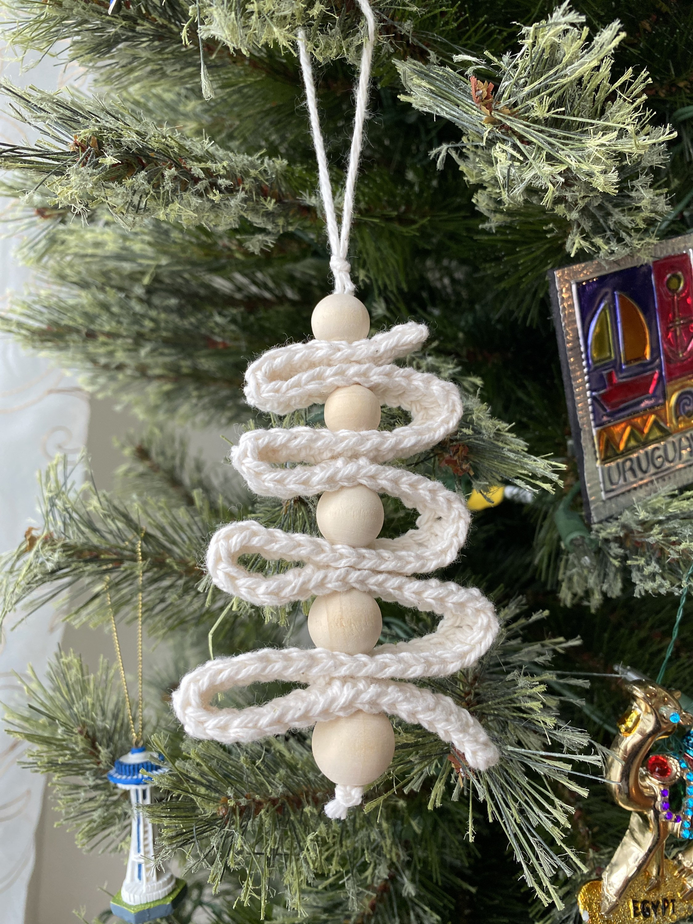 Ribbon Christmas Tree Ornament: 100% Cotton With Natural Wooden Beads ...