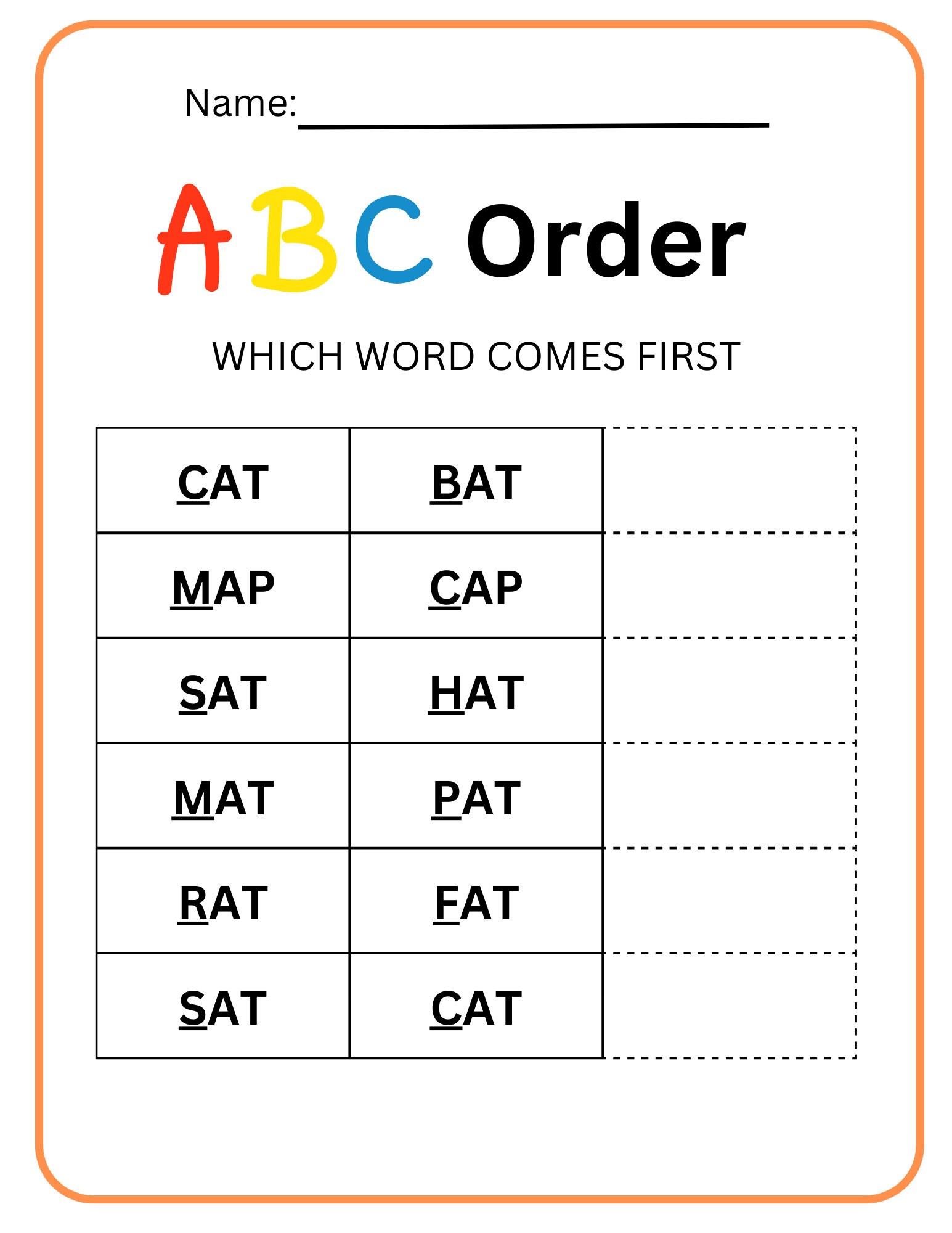 ABC Order Practice Packet: Introduction to Alphabetical Order ...