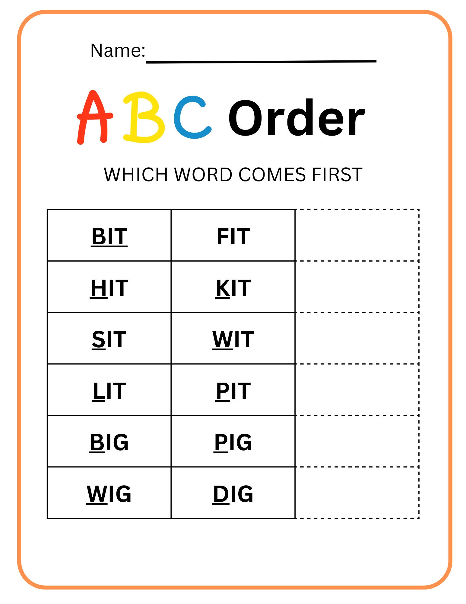 ABC Order Practice Packet: Introduction to Alphabetical Order ...