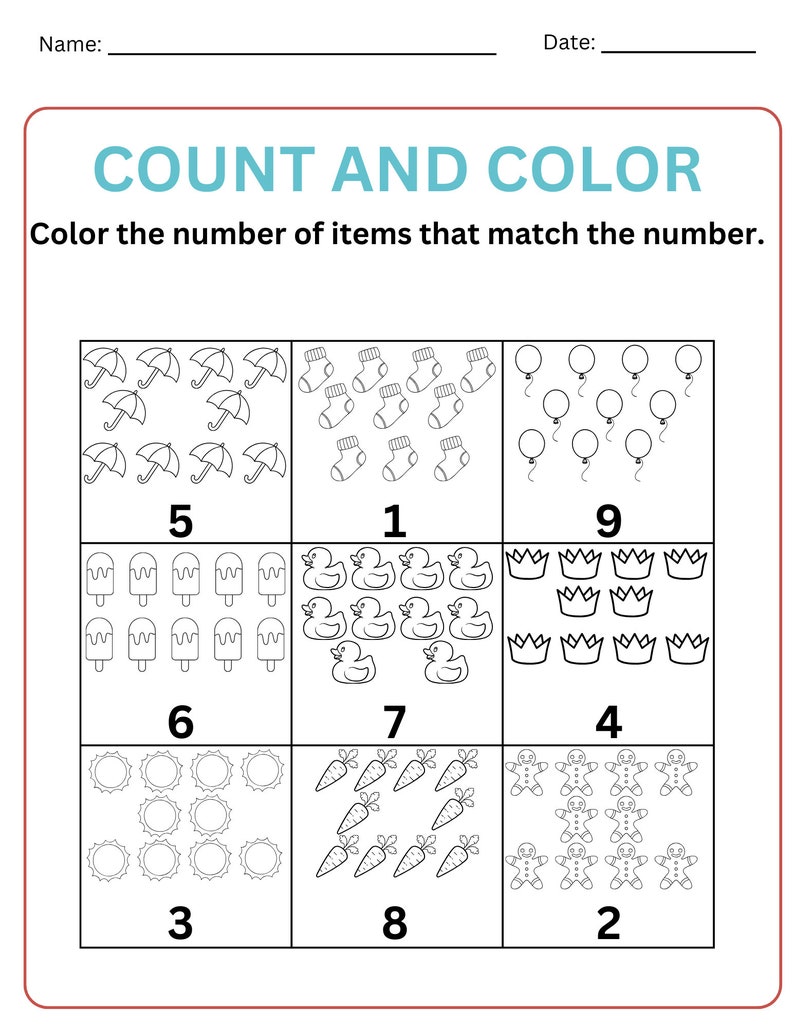 Count and Color Worksheets for Grades K-2 - Etsy