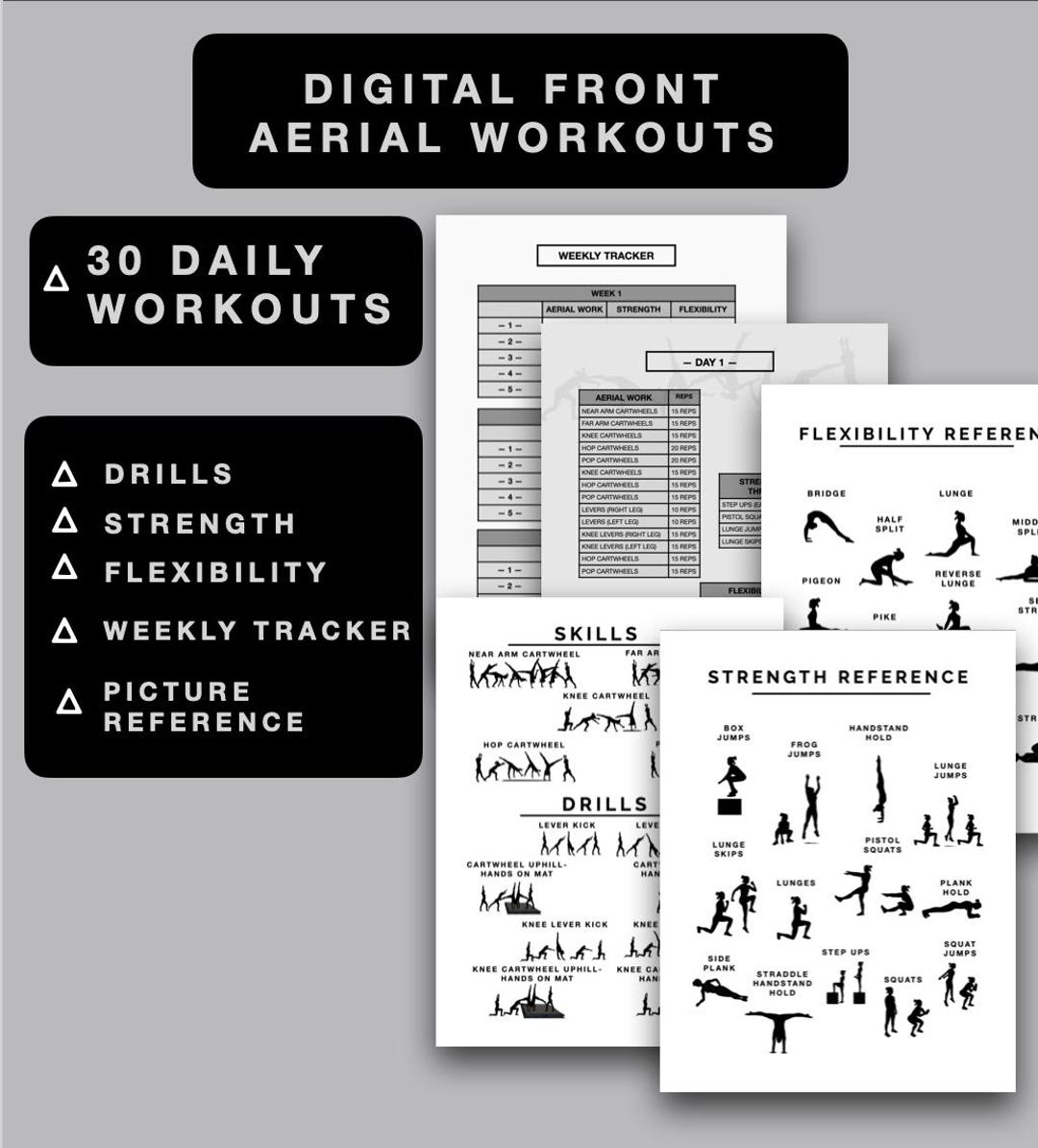 30 Printable Front Aerial Workouts, 30 Front Aerial Drill Workouts ...