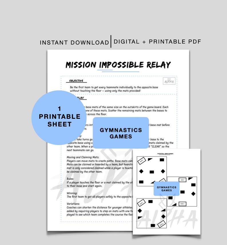Mission Impossible Relay Gymnastics Game Printable, Gymnastics Workout ...