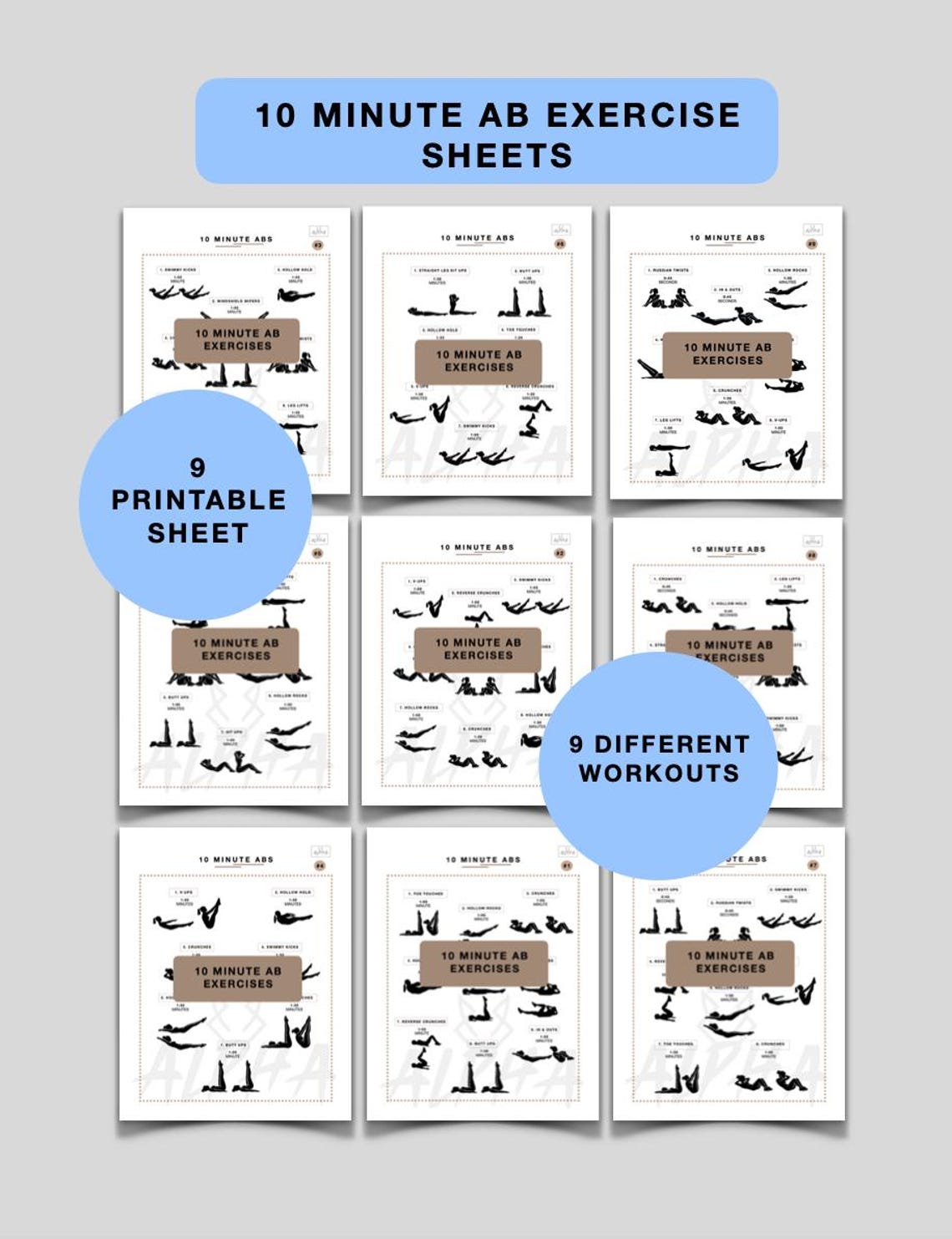 10 Minute Ab Exercise Sheets, Gymnastics Training Sheet, Gymnastics ...