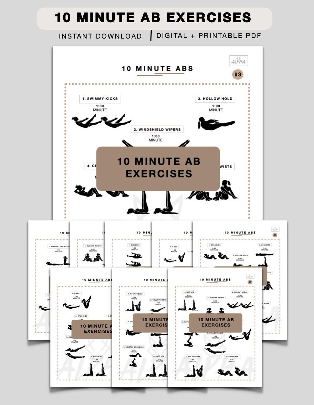 10 Minute Ab Exercise Sheets, Gymnastics Training Sheet, Gymnastics ...