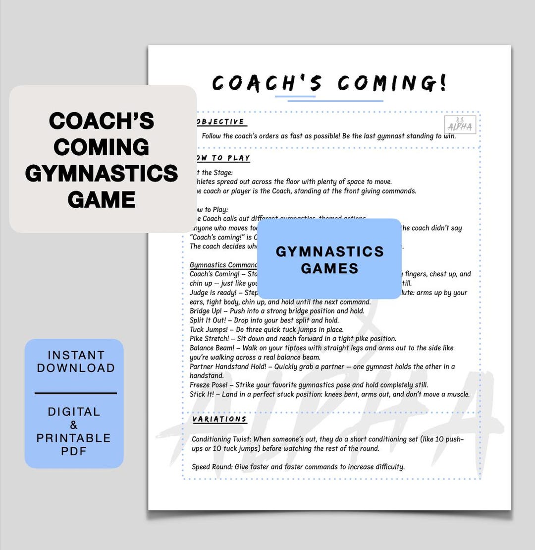 Coach's Coming Gymnastics Game Printable, Gymnastics Workout, Printable ...