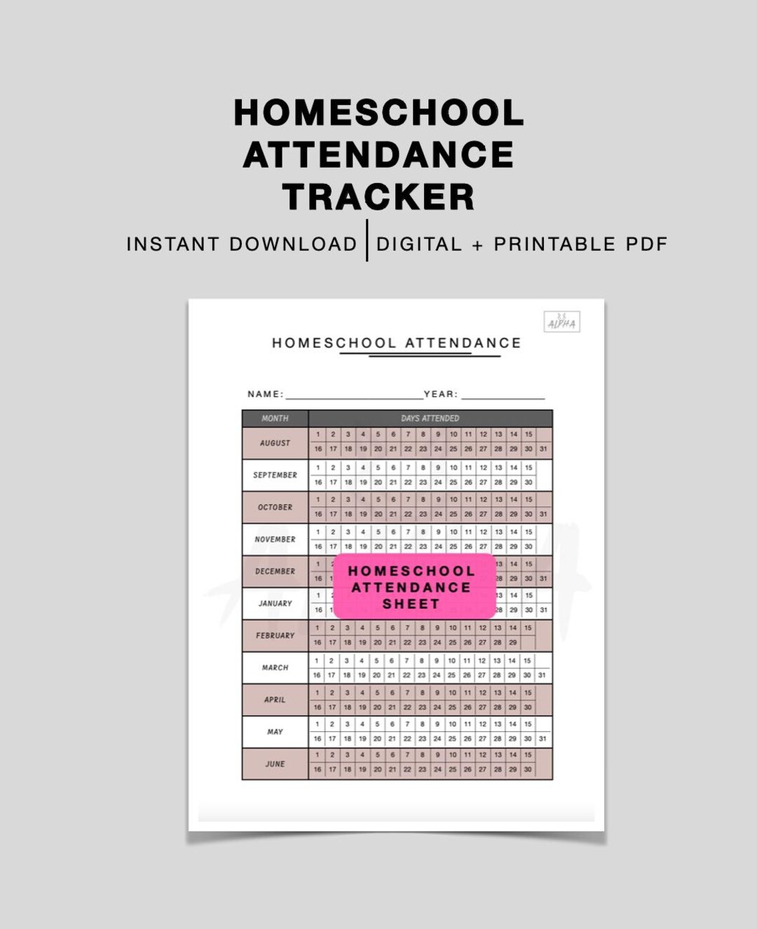 Homeschool Attendance Tracker Printable, Homeschool Tracker, Homework ...