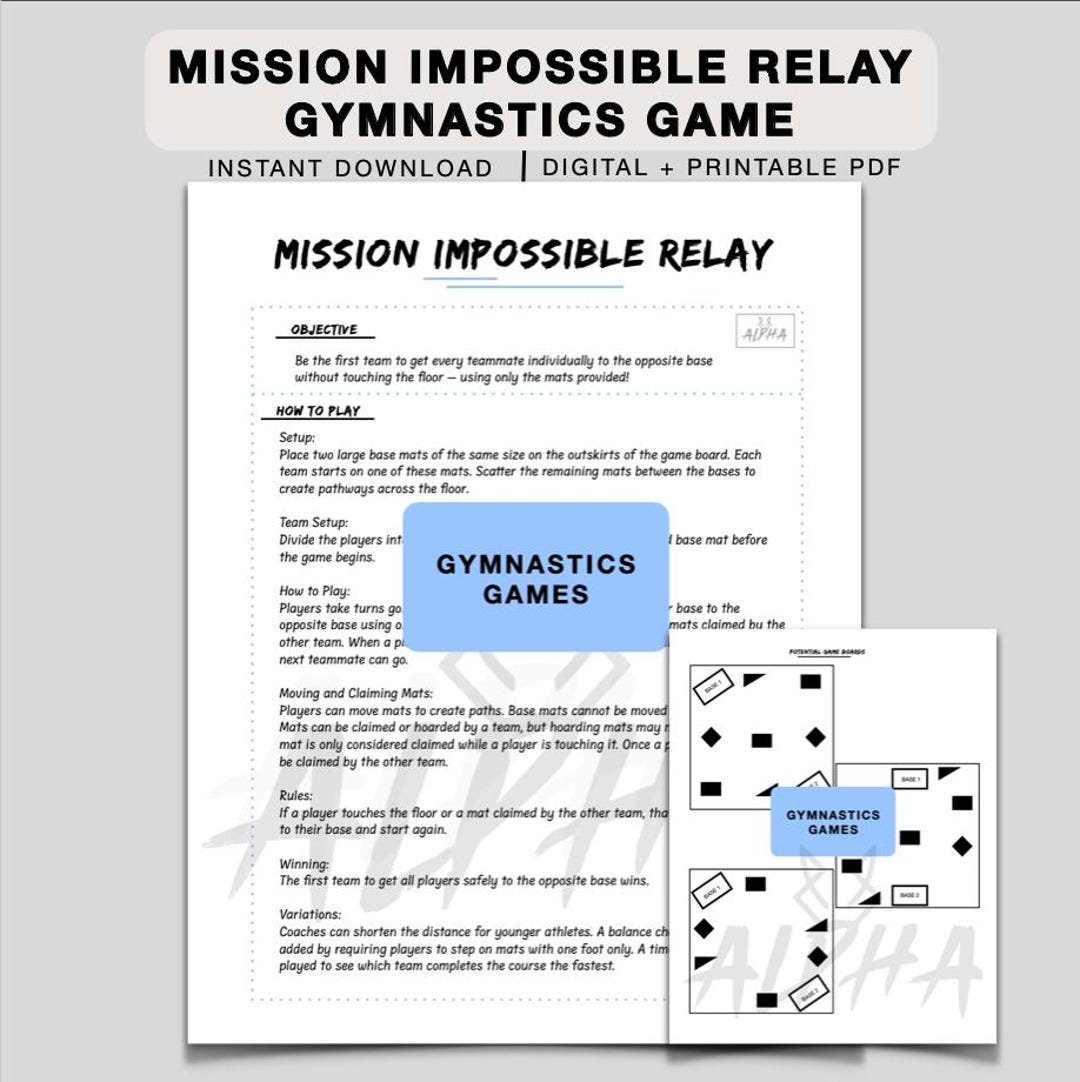 Mission Impossible Relay Gymnastics Game Printable, Gymnastics Workout ...
