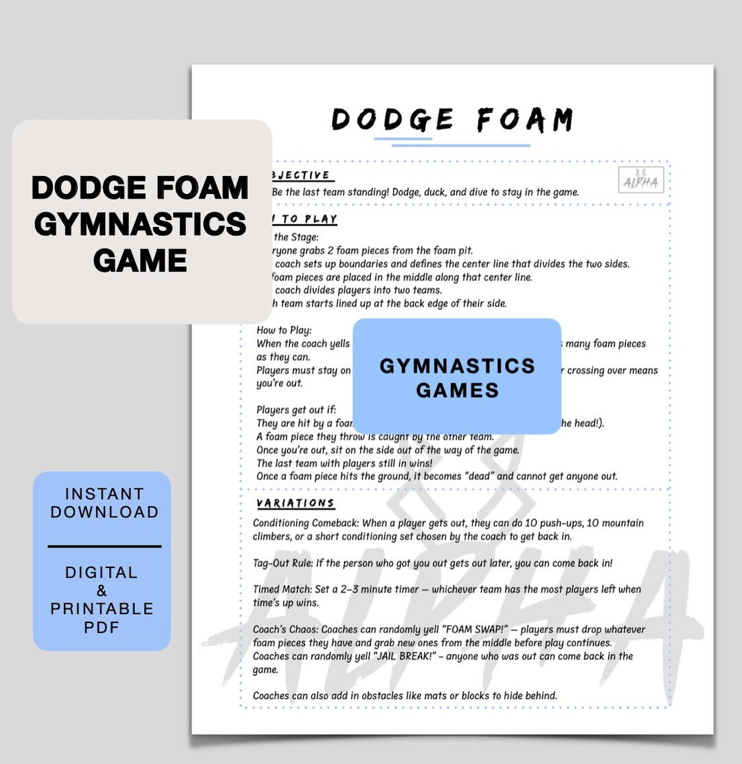 Dodge Foam Gymnastics Game Printable, Gymnastics Workout, Printable ...