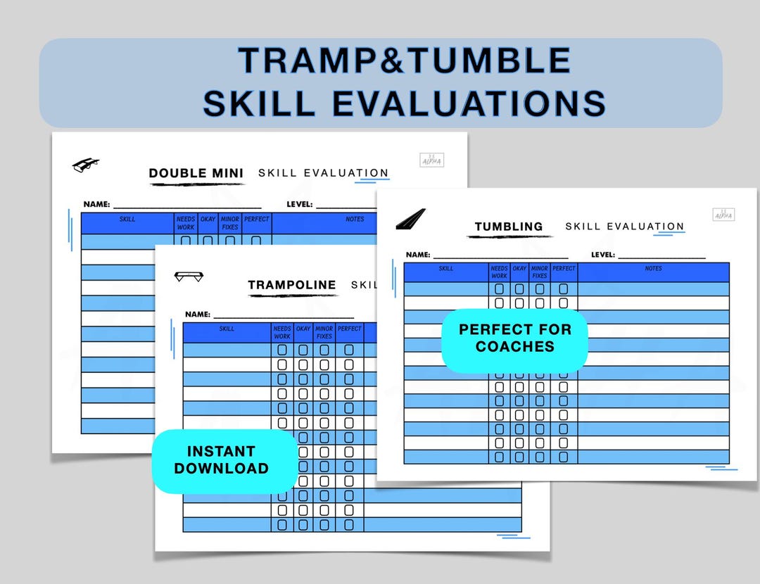 Trampoline and Tumbling Evaluation Checklist Pack, Skill Evaluation, Gymnastics Evaluation Sheet ...