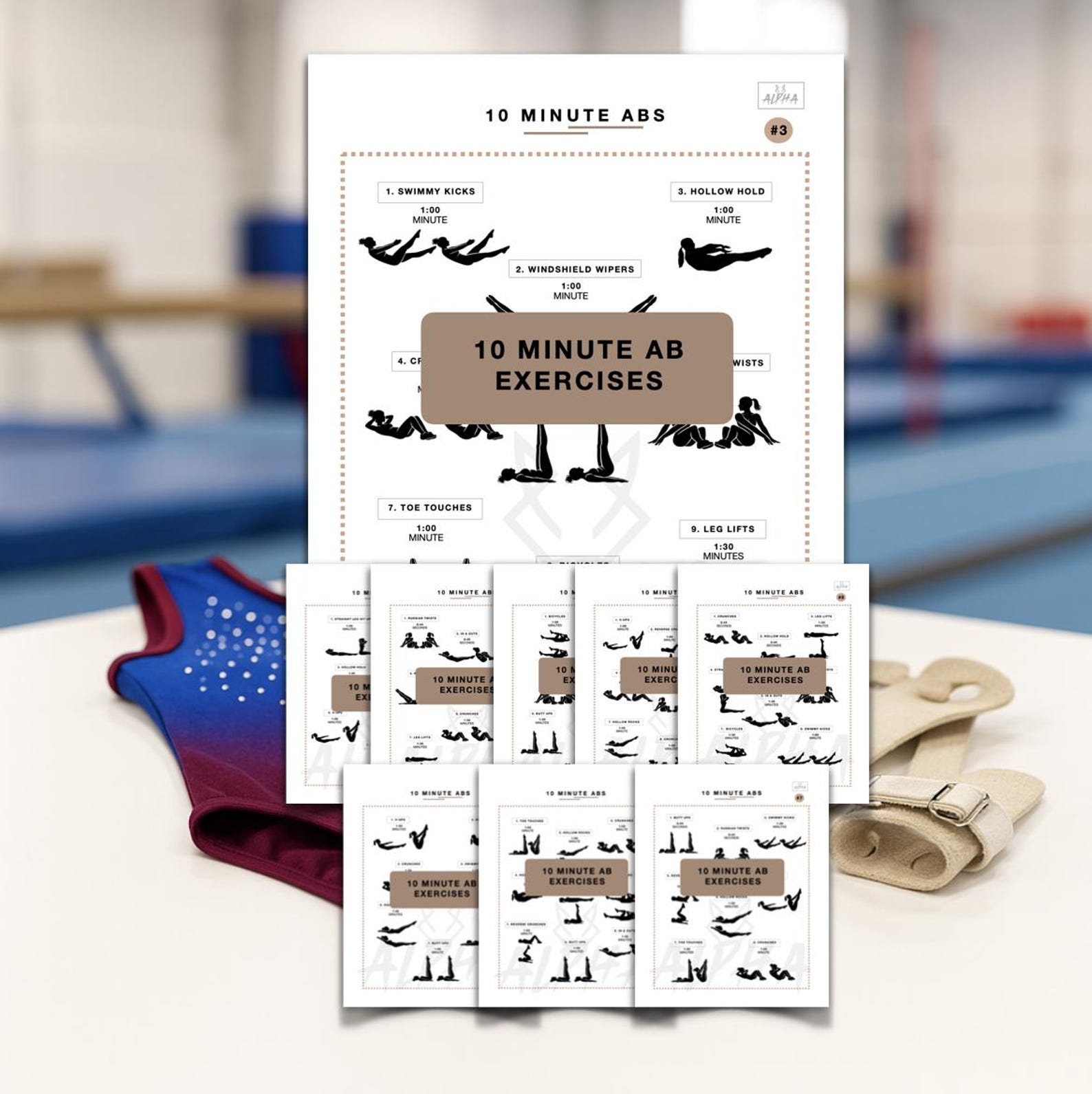 10 Minute Ab Exercise Sheets, Gymnastics Training Sheet, Gymnastics ...