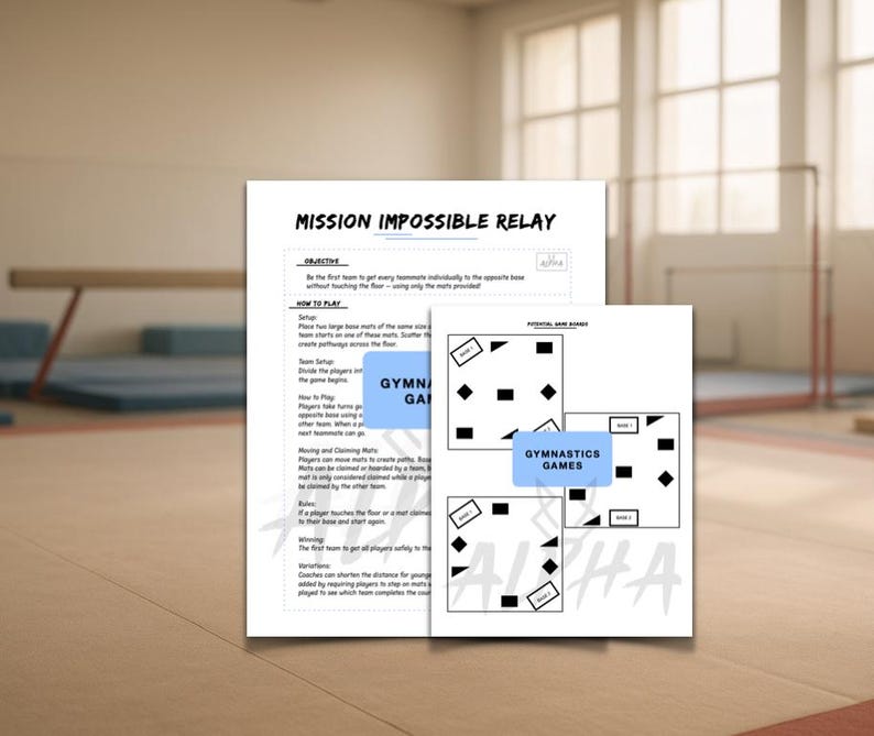 Mission Impossible Relay Gymnastics Game Printable, Gymnastics Workout ...