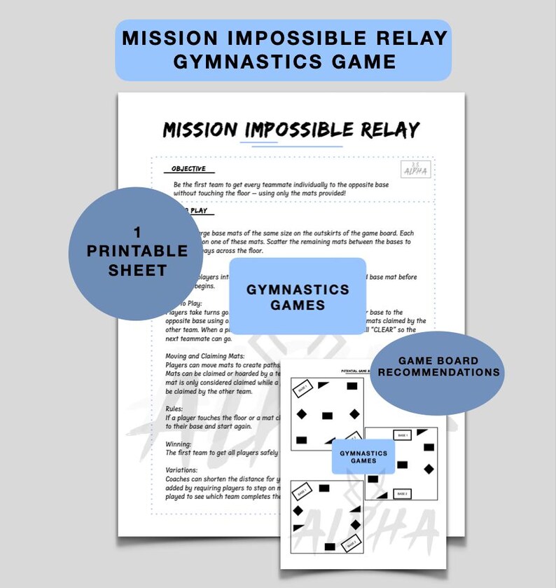 Mission Impossible Relay Gymnastics Game Printable, Gymnastics Workout ...
