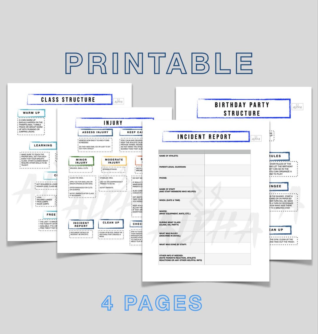 Gymnastics Class Safety Procedure Printable Gym Owner / Coach Quick ...