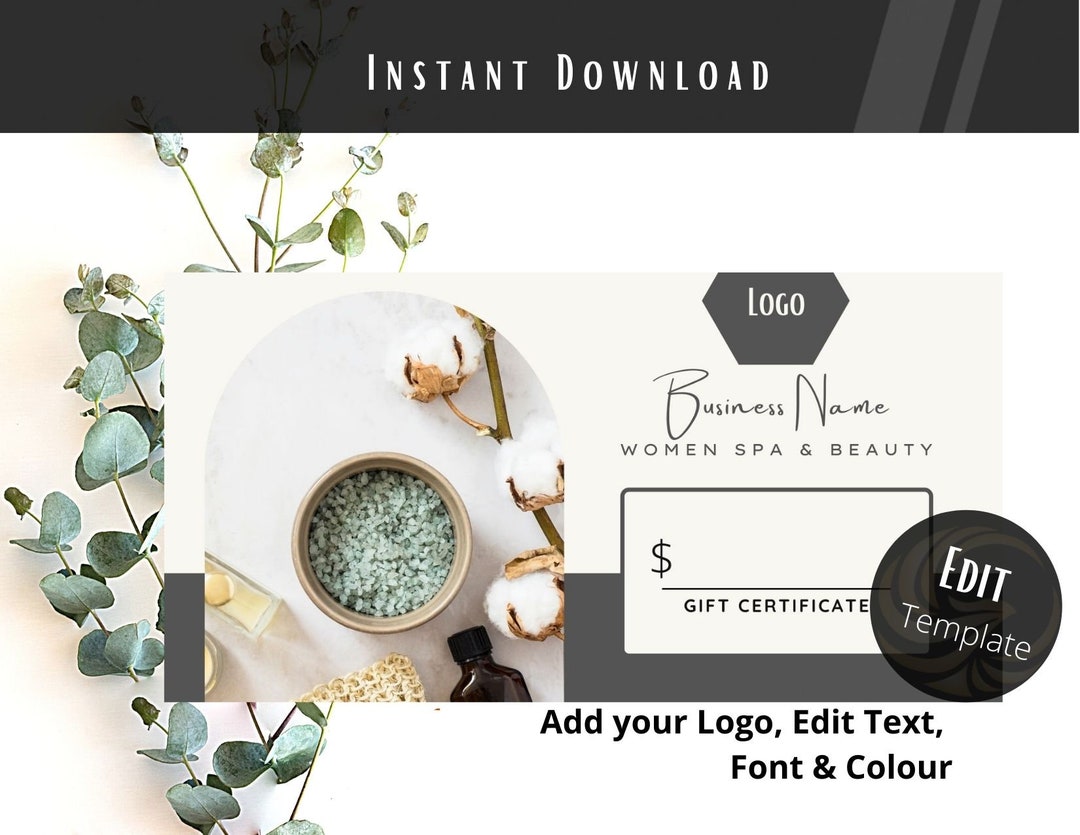 Neutral Spa Gift Card Template Printable, Editable Gift Certificate ...