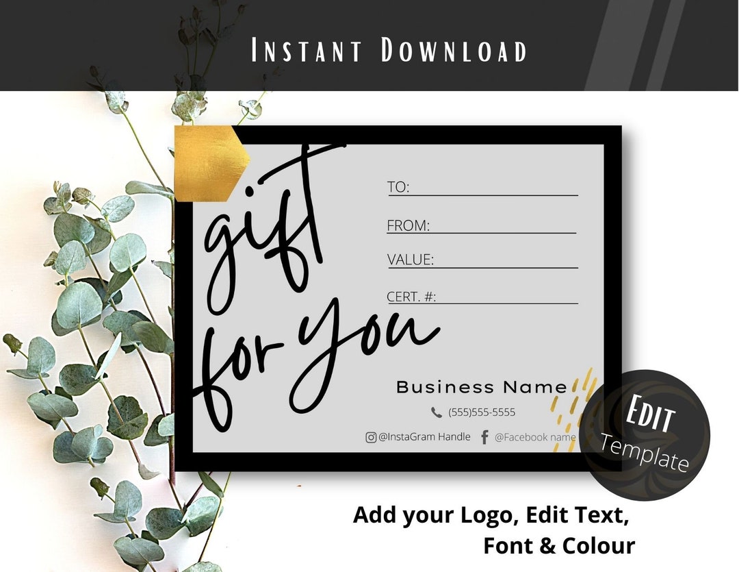Modern Gift Card Template Printable, Editable Gift Certificate Template ...