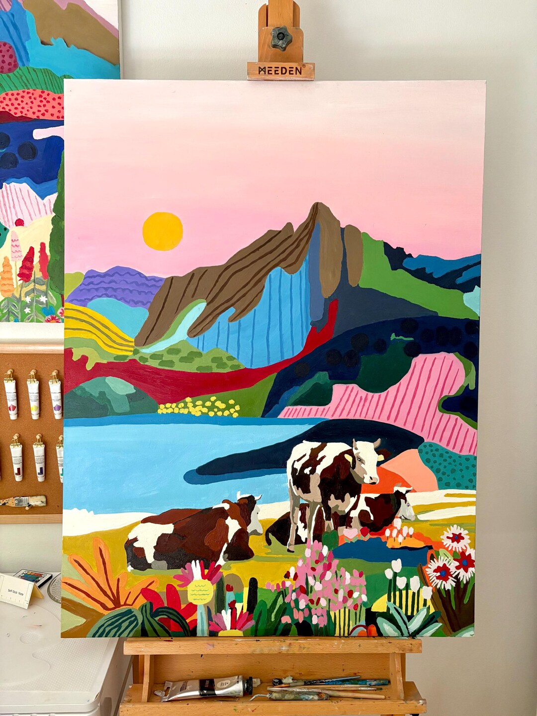 30 X 40 in Oil Painting, Colorful & Vibrant | 'wandering Cows' - Etsy