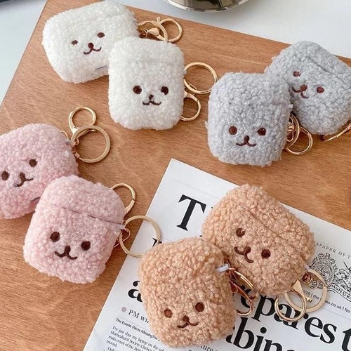 Crochet Fluffy Bear Airpod Case Plush Airpods Pro Case Pink - Etsy