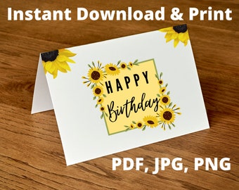 Sunflower Birthday Card Happy Birthday Greeting Card - Etsy